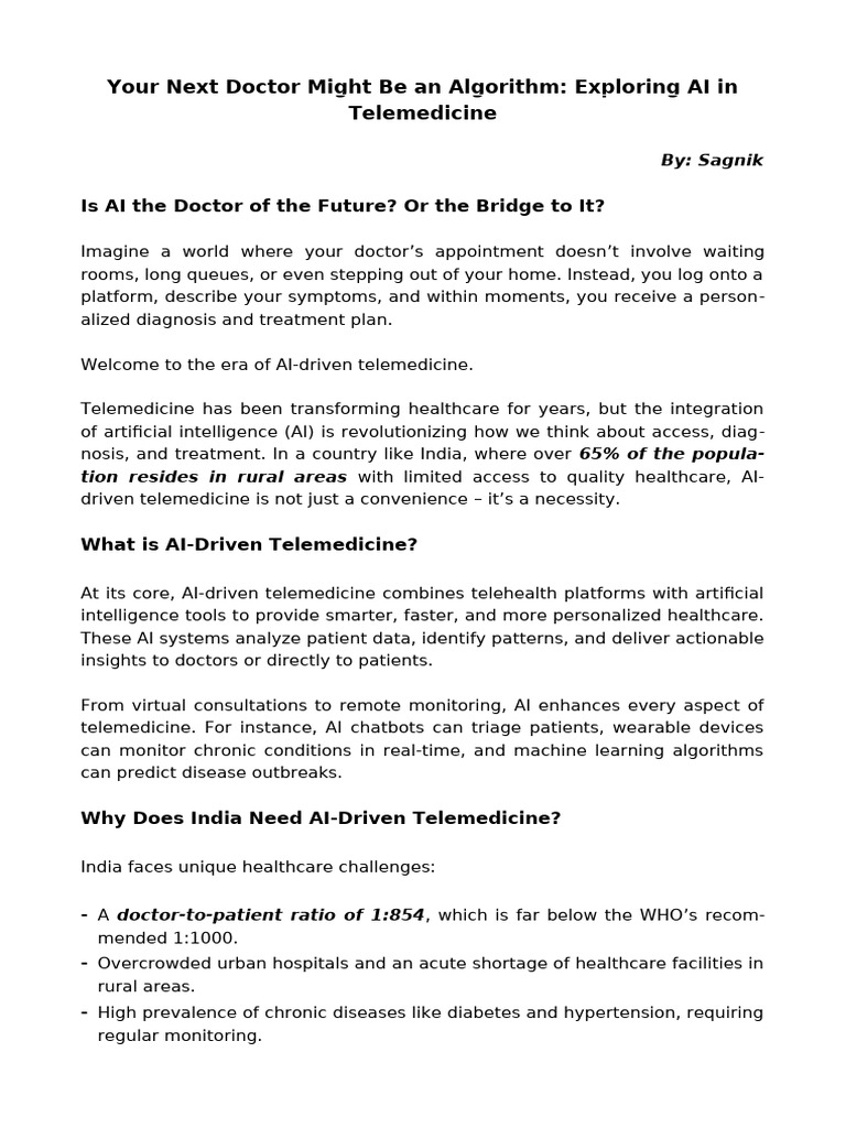 AI TeleMedicine_Sagnik | PDF | Artificial Intelligence | Intelligence (AI) & Semantics