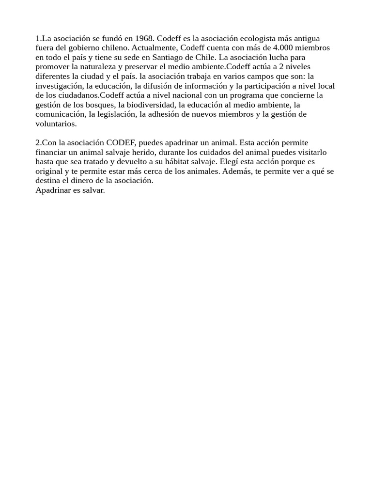 Apadrina un animal con CODEFF Chile | PDF