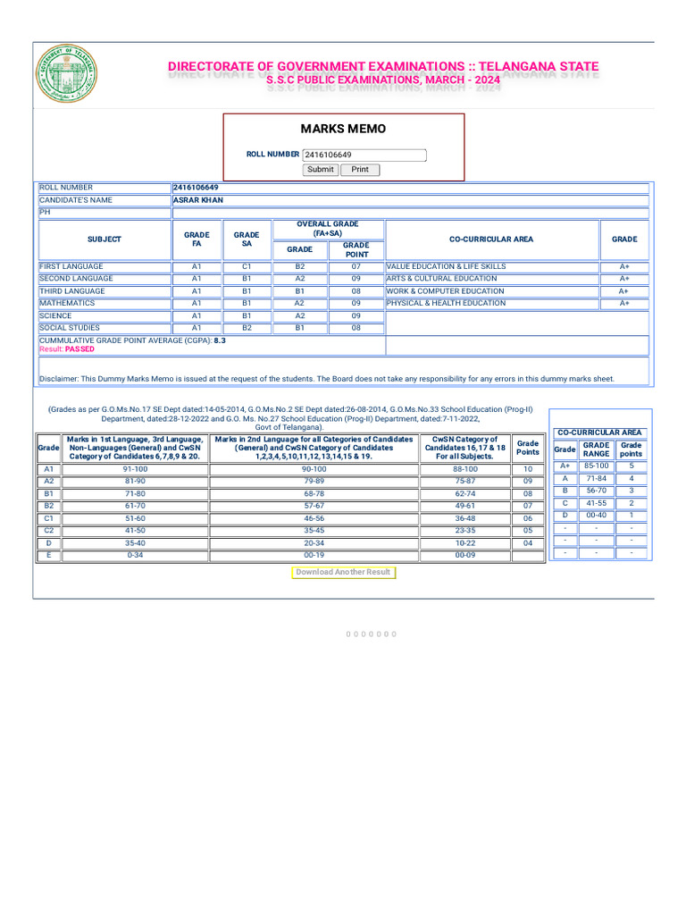 Bse - Telangana.gov - in Sscresultsmar24 TGSSCREGRESULTS - Aspx | PDF | Student Assessment And ...