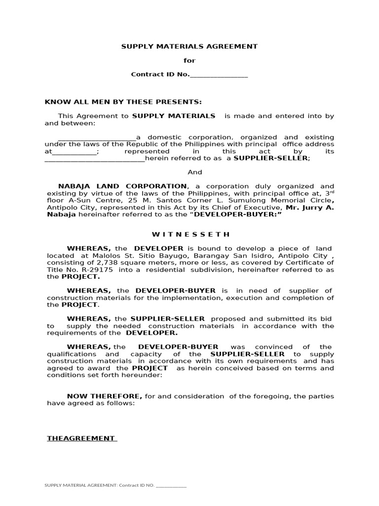 Construction Supply Contract | PDF | Contractual Term | Receipt