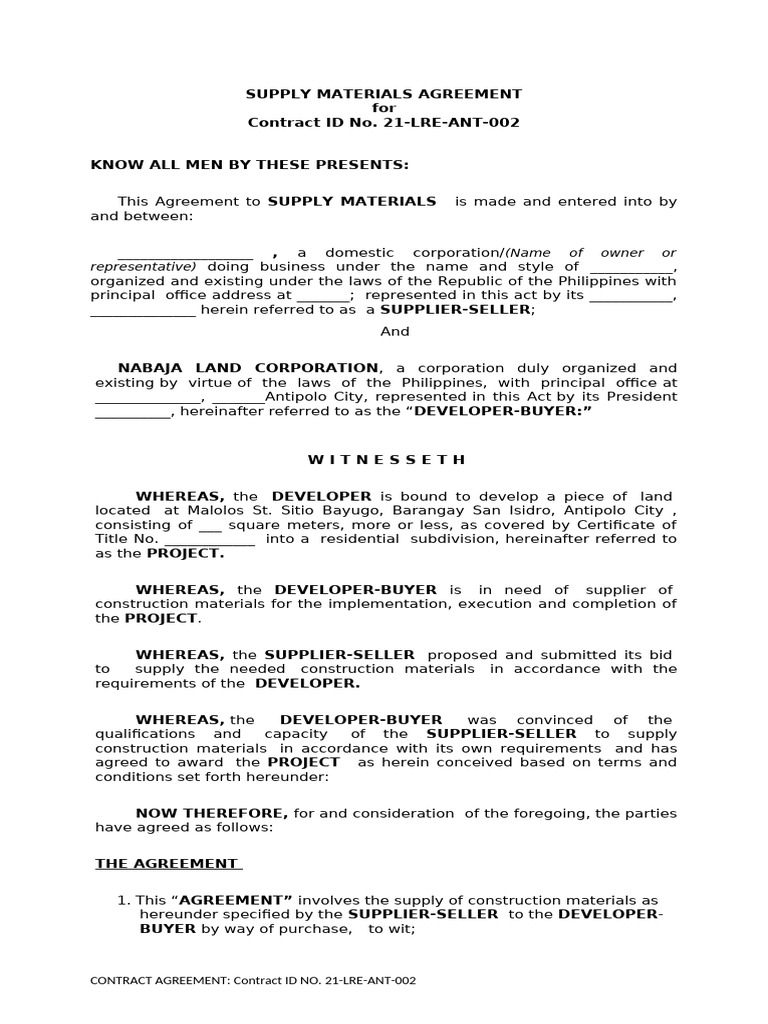 Antipolo Construction Supply Agreement | PDF | Receipt | Civil Law ...