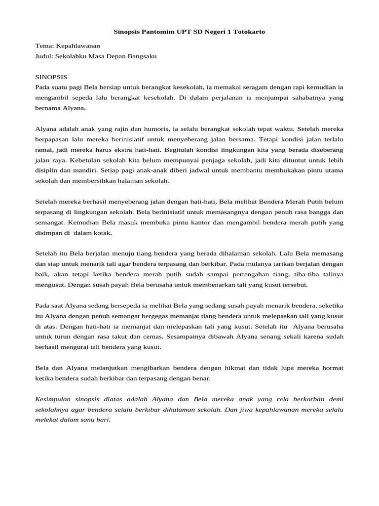 Sinopsis Pantomim UPT SD Negeri 1 Totokarto | PDF