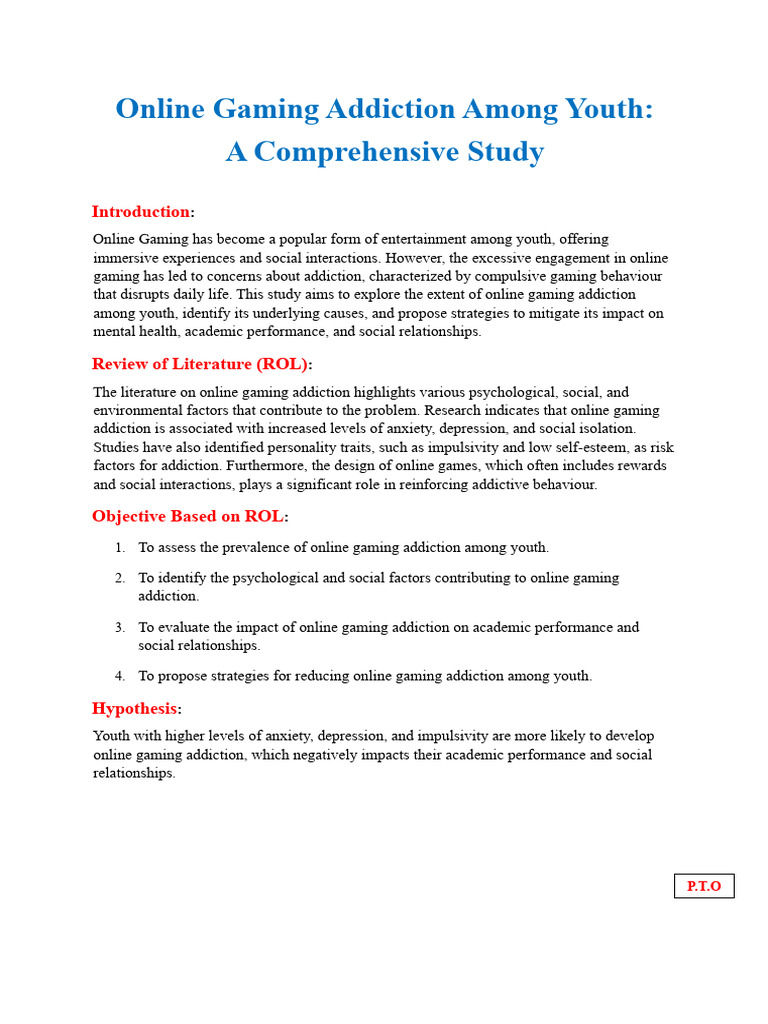 Youth Online Gaming Addiction Study | PDF | Major Depressive Disorder ...