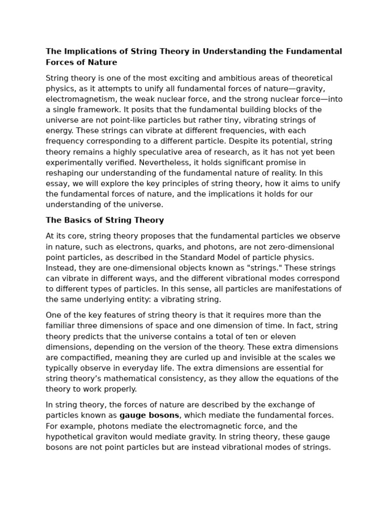 String Theory: Unifying Nature's Forces | PDF | String Theory | Fundamental Interaction