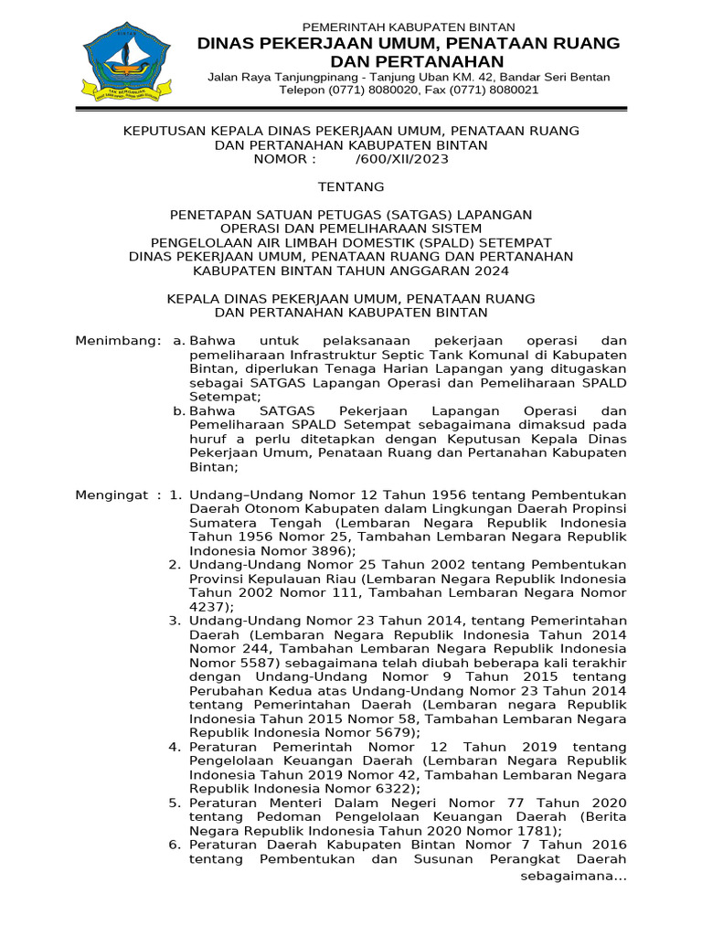 SK Satgas Spald Setempat 2024 | PDF