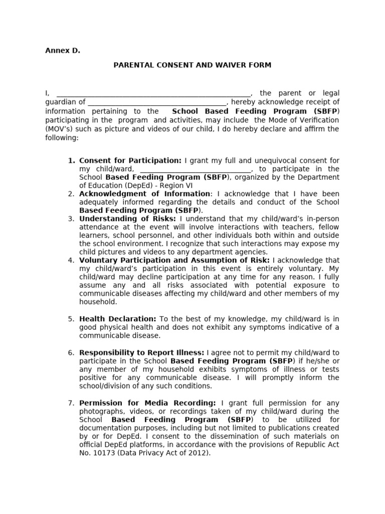 SBFP Parental Consent Form | PDF | Consent