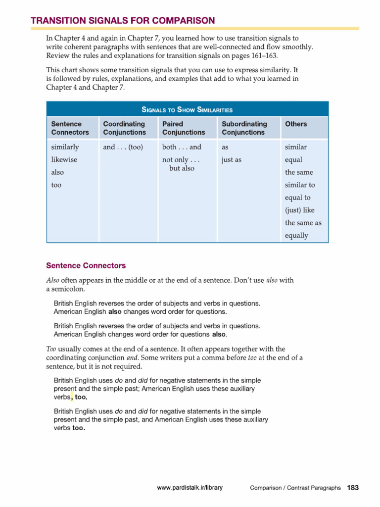 5-Sentence Structure Practice (Comparison and Contrast Paragraph) | PDF