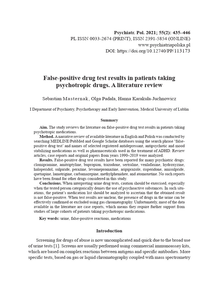 False-Positive Drug Tests in Psychiatry | PDF | Drug Test | Antidepressant