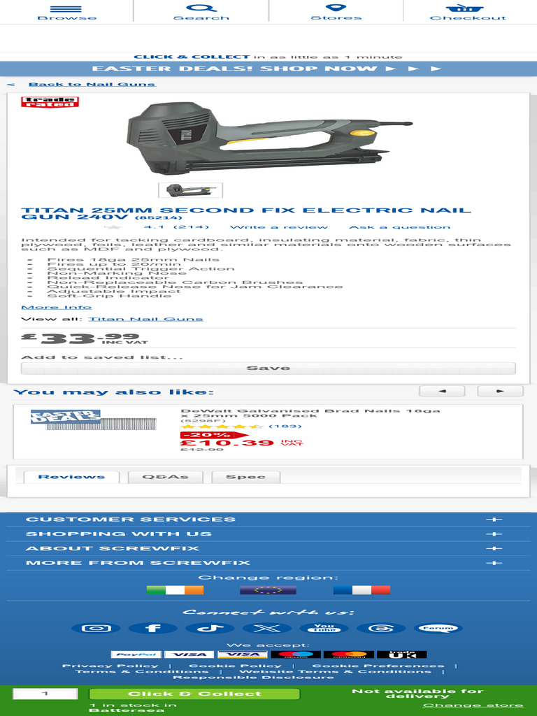 Titan 25mm Second Fix Electric Nail Gun 240V - SC | PDF