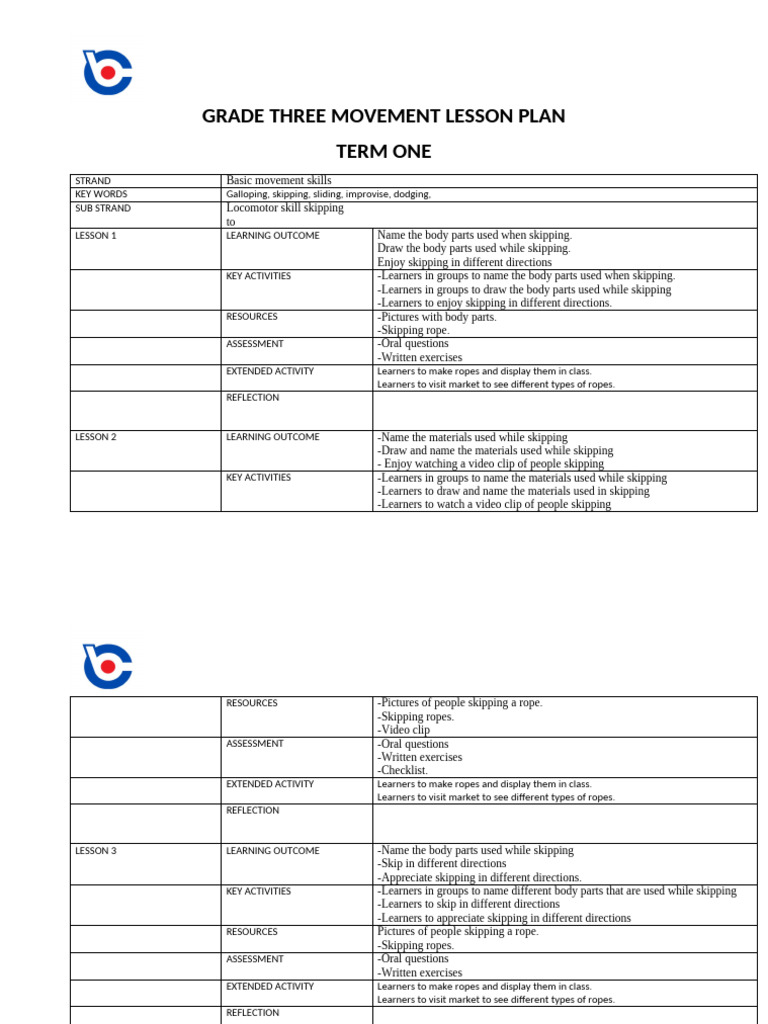 Grade 3 Skipping & Galloping Plan | PDF | Learning | Cognition