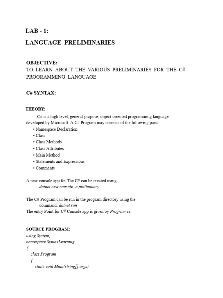 C# Programming Language Basics Guide | PDF | C Sharp (Programming ...