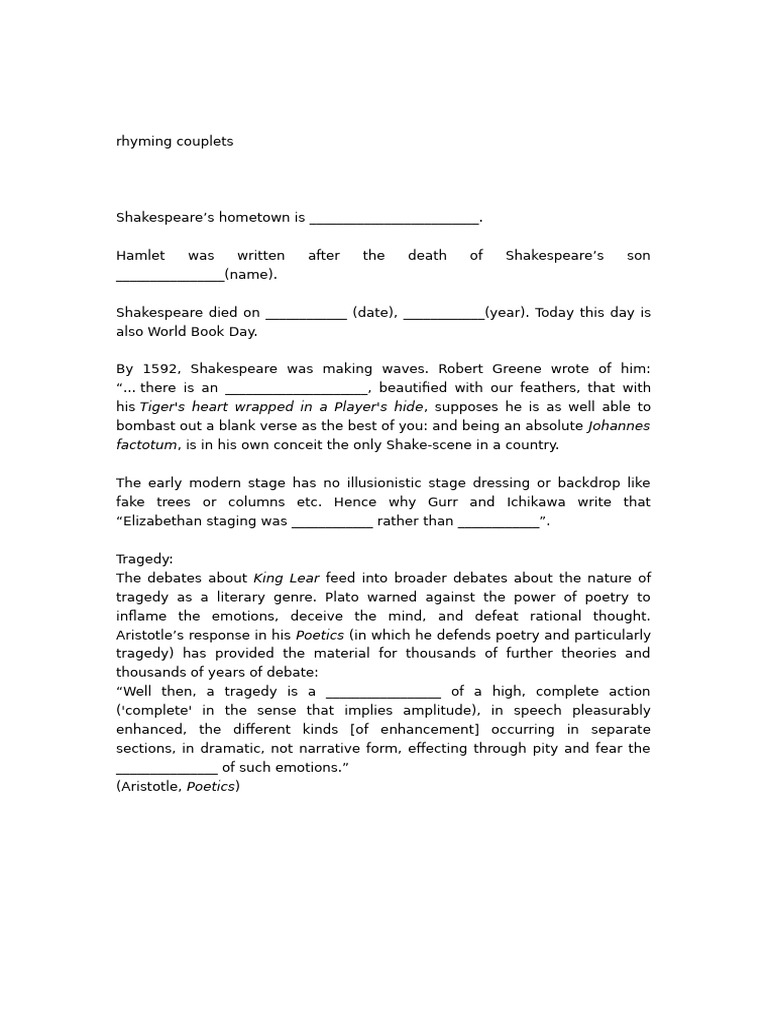 Shakespearean Tragedy and Iambic Pentameter | PDF | William Shakespeare ...
