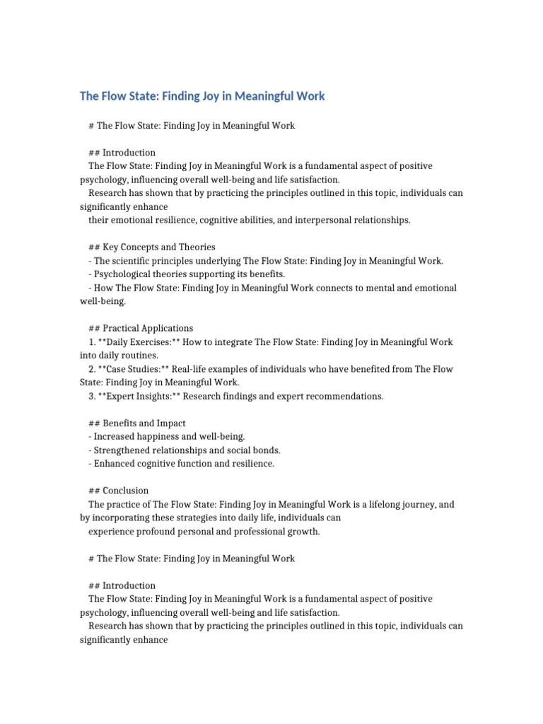 The Flow State Finding Joy in Meaningful Work | PDF | Flow (Psychology ...