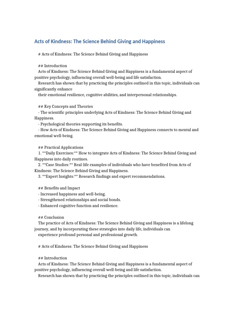 Acts of Kindness The Science Behind Giving and Happiness | PDF ...
