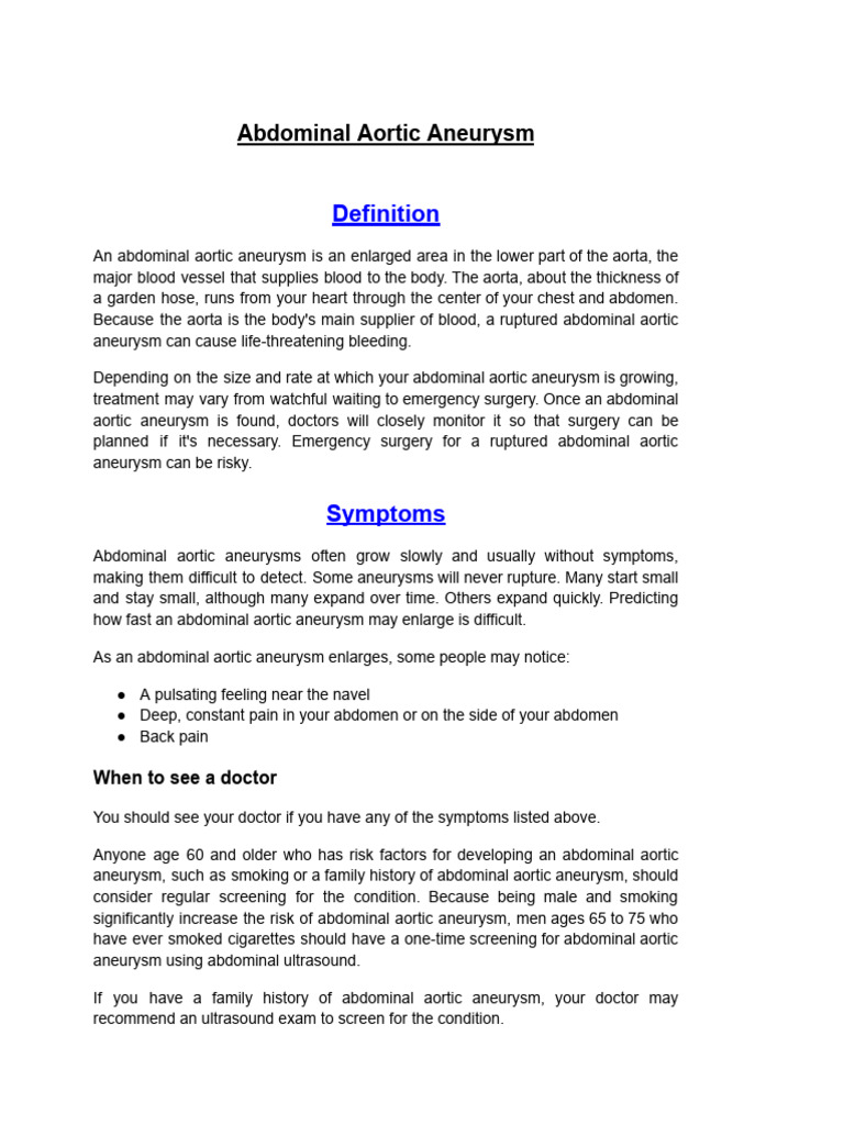 Abdominal Aortic Aneurysm | PDF | Aorta | Interventional Radiology