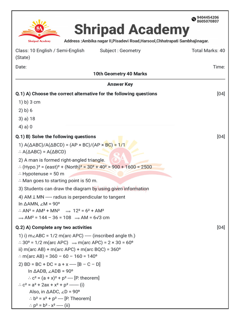 Geometry Magic 20 Set 2 Answer Key | PDF | Perpendicular | Circle