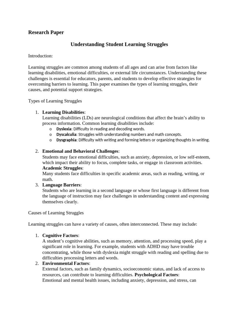 Understanding Student Learning Struggles | PDF | Learning Disability ...