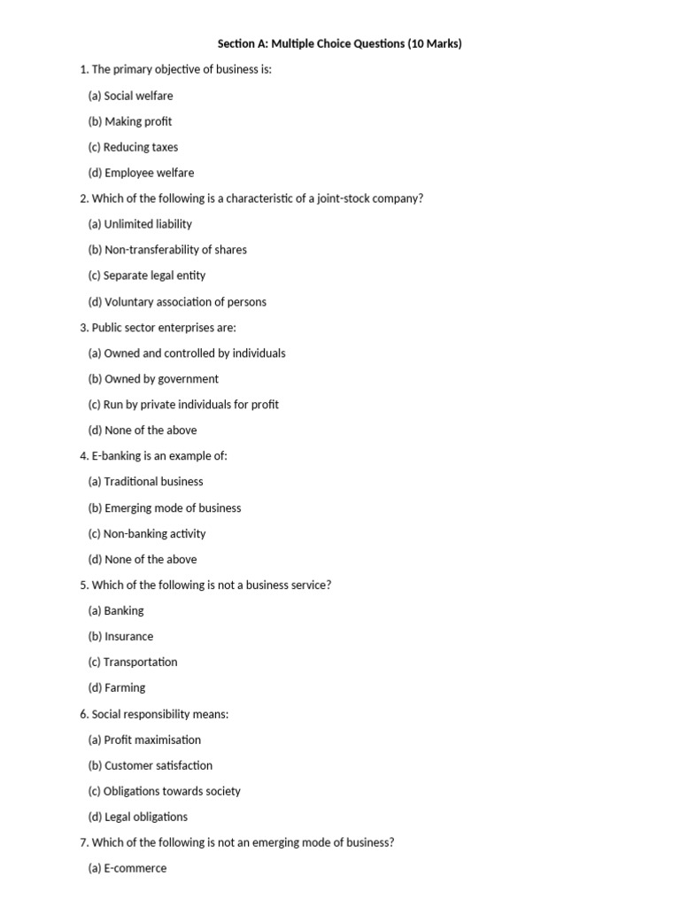 BST Sample Paper 1 Class 11th | PDF | Corporate Social Responsibility ...