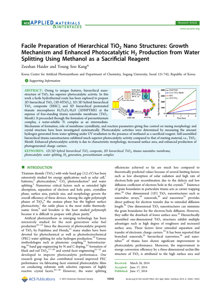 Hierarchical TiO2 for Enhanced H2 Production | PDF | Titanium Dioxide ...