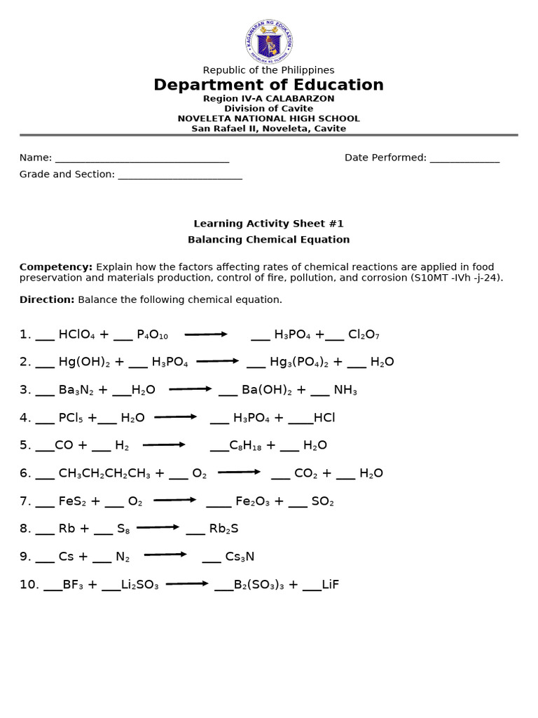 Q4 LAS #1 Chemical Reaction and Balancing | PDF