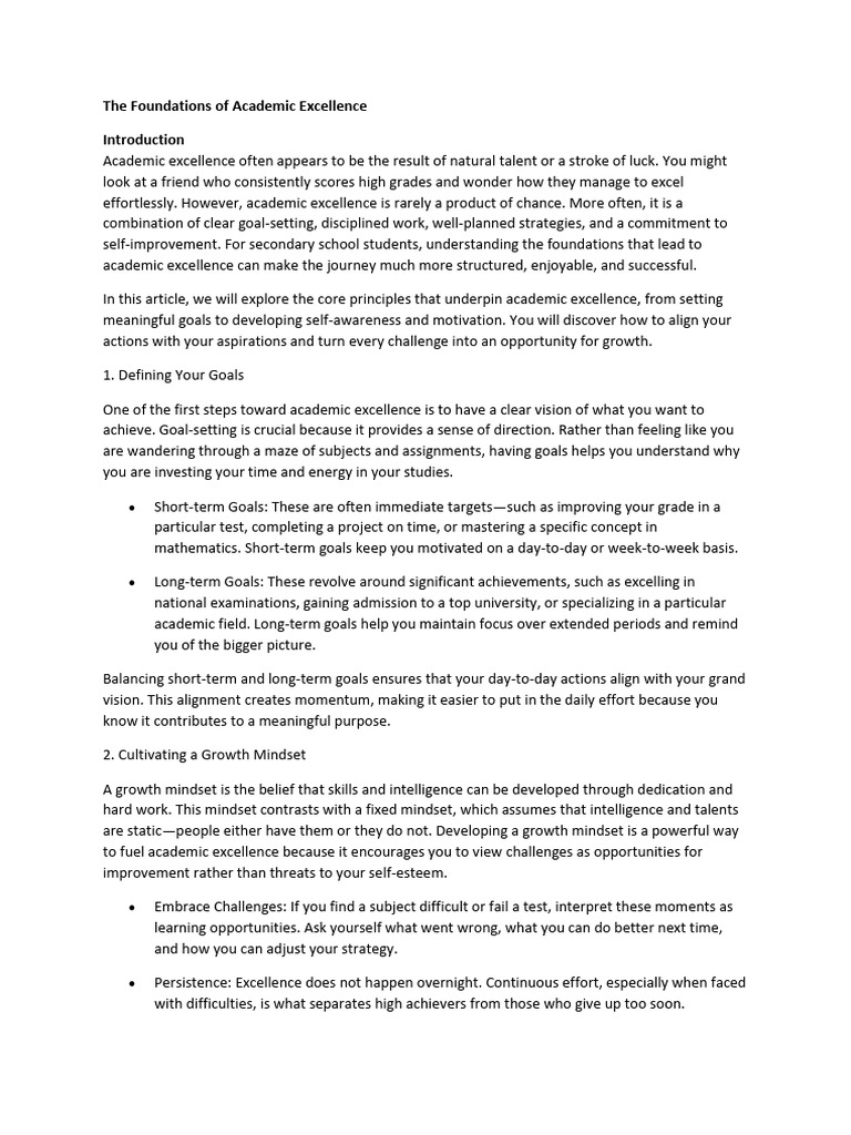 Foundations of Academic Excellence Guide | PDF | Mindset | Goal Setting