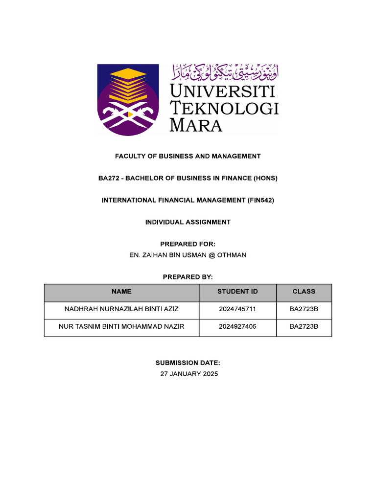 Fin542 Individual Assignment | PDF