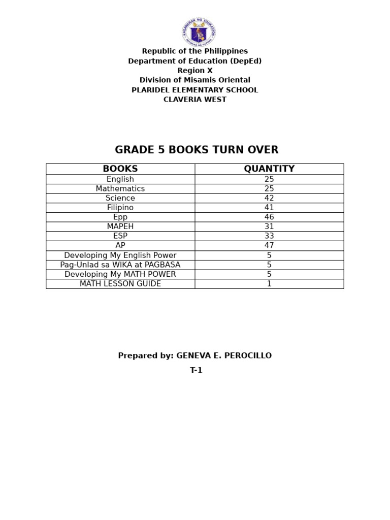 Grade 5 Books Turn Over | PDF