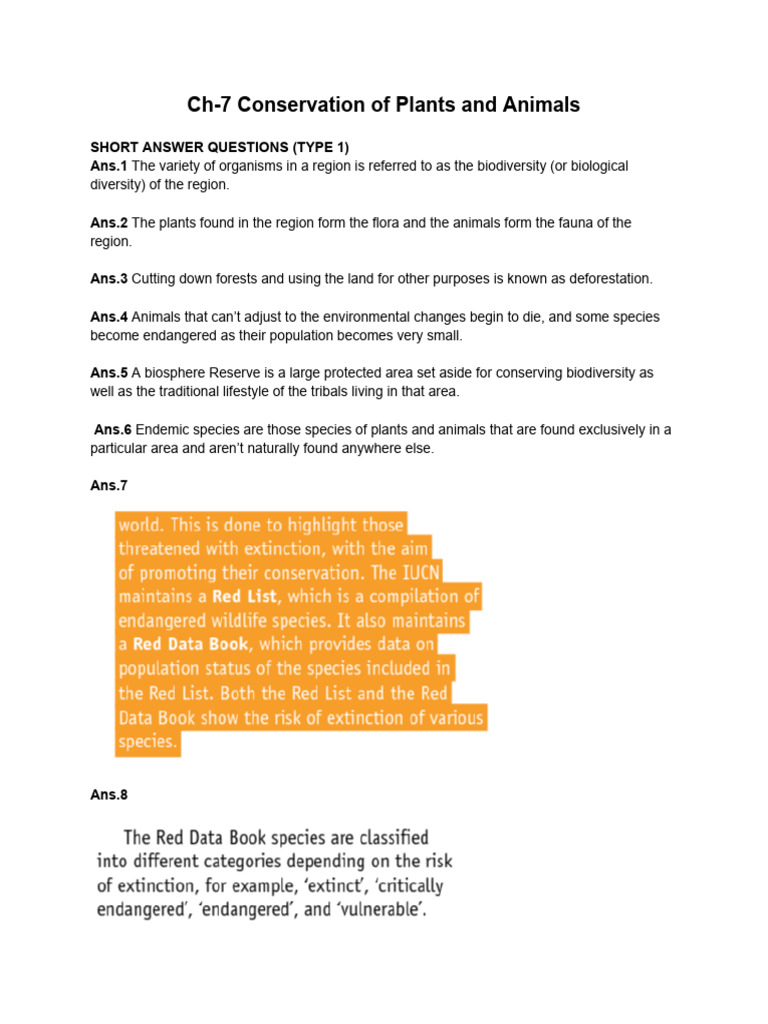 Conservation of Plants and Animals Guide | PDF | Soil | Conservation ...
