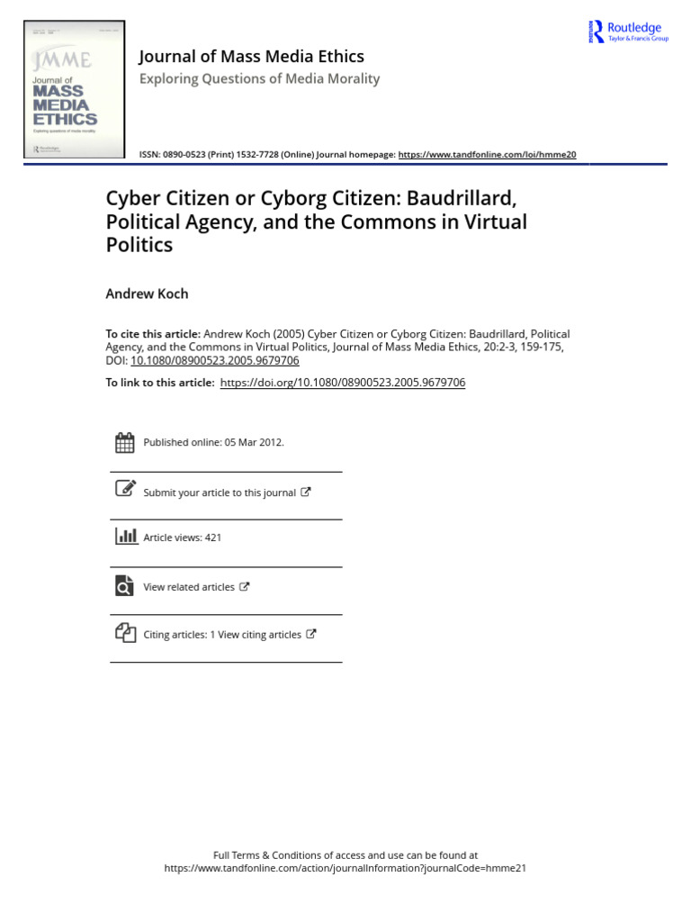 Cyber Citizen or Cyborg Citizen Baudrillard Political Agency and | PDF ...