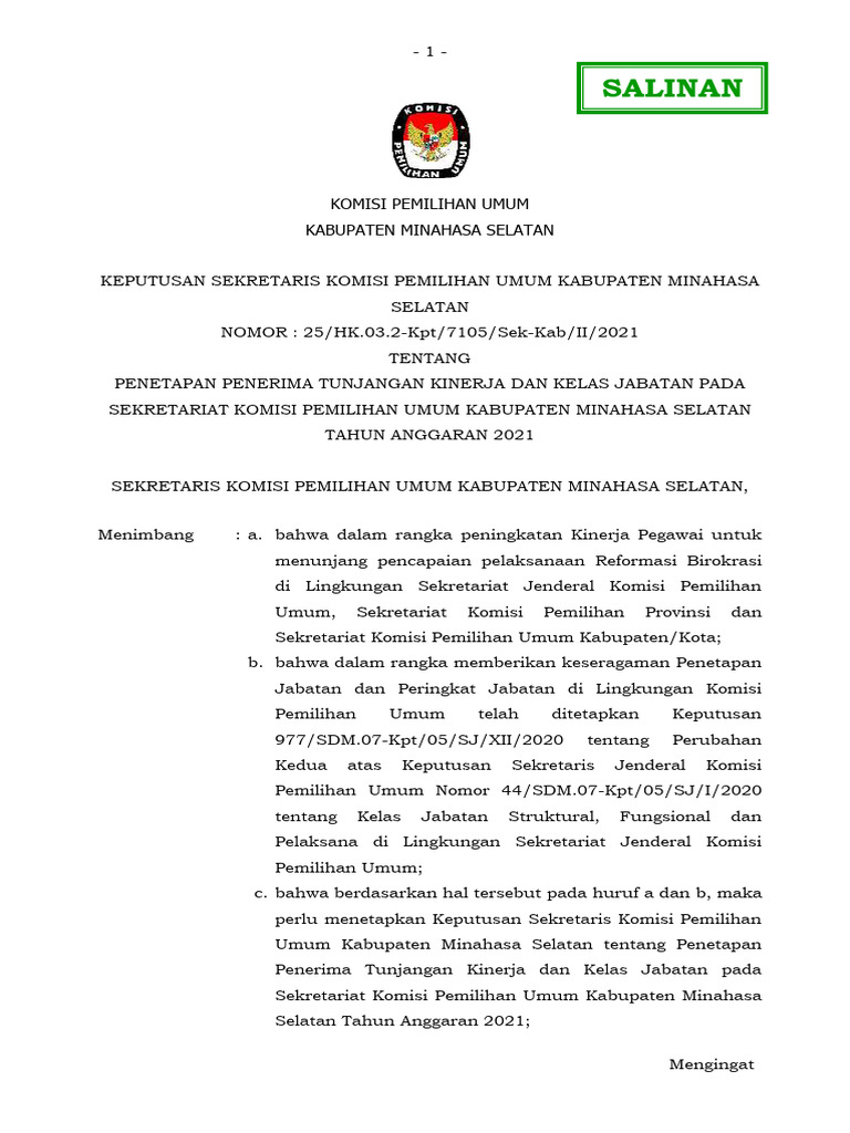 Sk Kelas Jabatan 2021 Dan Lampiran | PDF