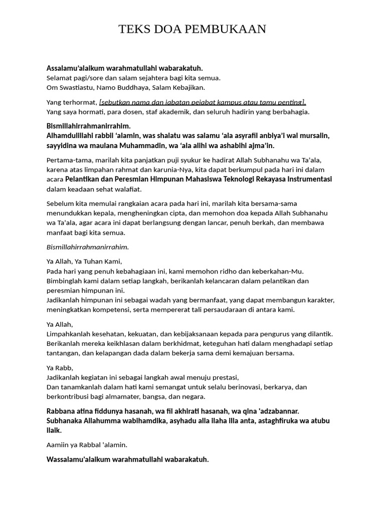Teks Doa Pembukaan Acara Pelantikan Imtri | PDF