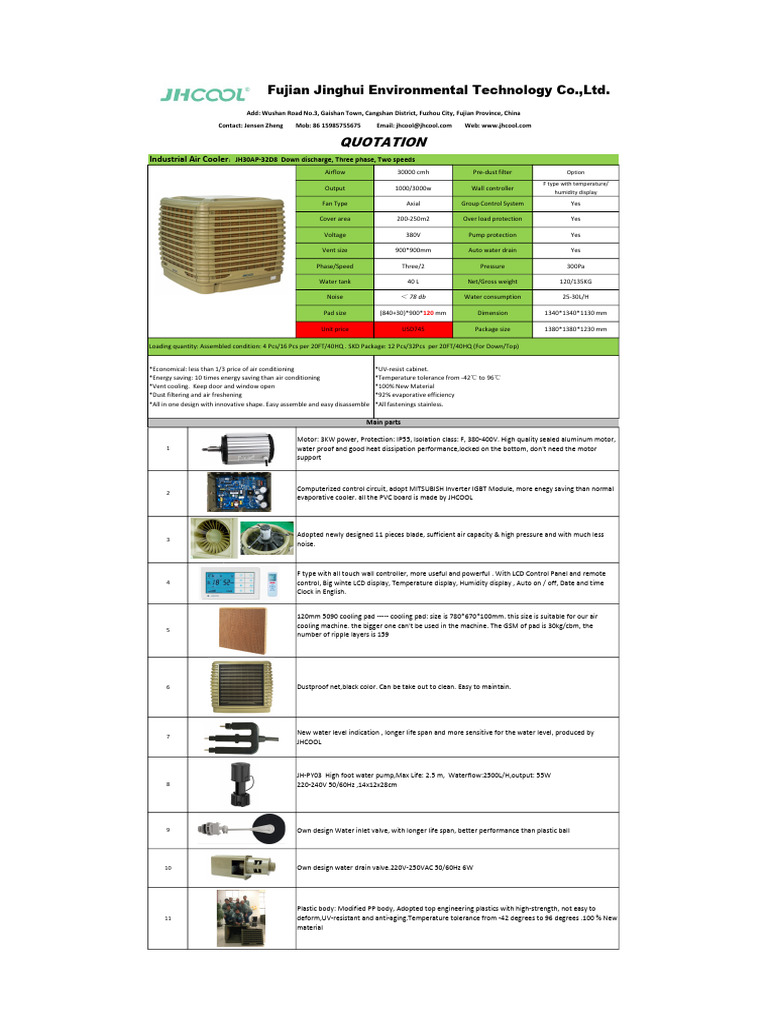 JHCOOL Quotation of JH30AP-32D8-three Phase - Two Speeds | PDF | Air ...