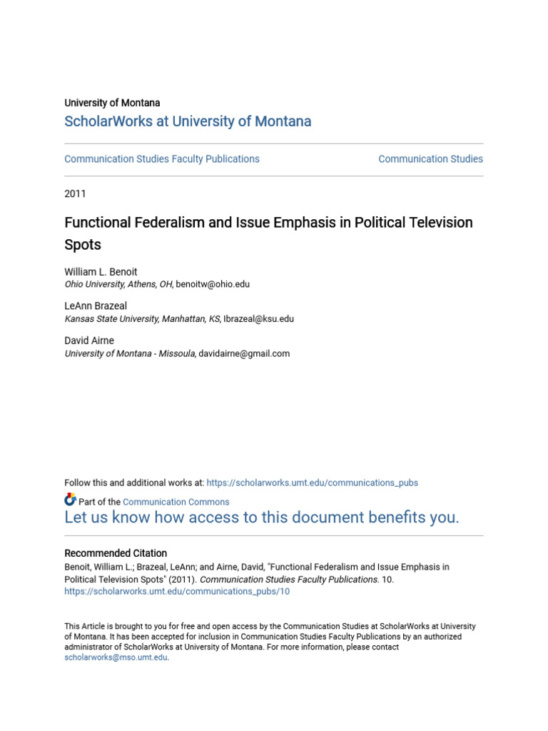 Functional Federalism and Issue Emphasis in Political Television | PDF ...