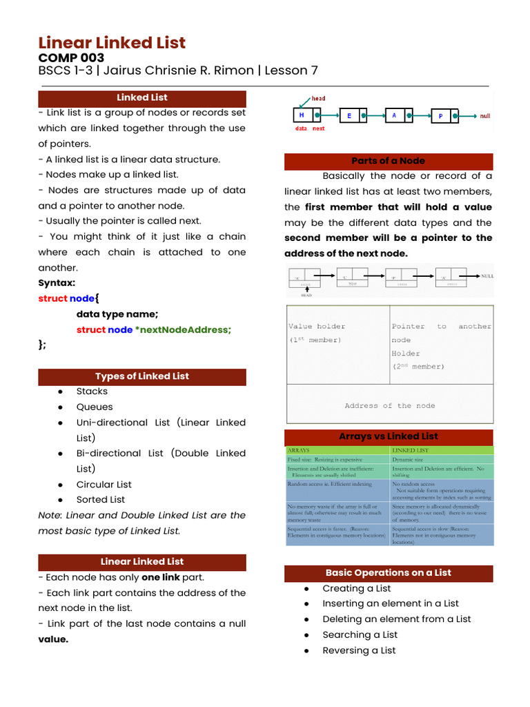 Comp 003 L7 Linear Linked List Pdf Pointer Computer Programming 4828