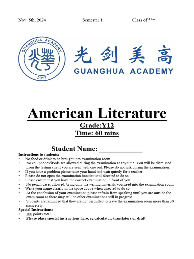 Y12 American Literature 0 | PDF