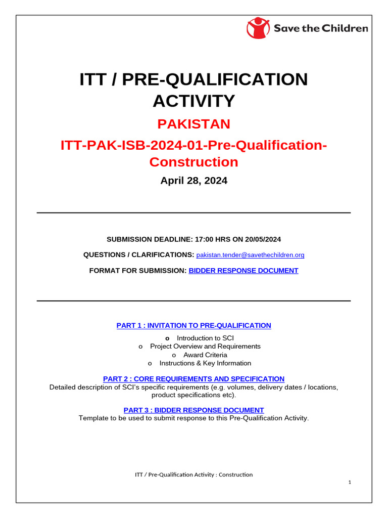 Construction ITT Pre-Qualification Pack April 2024 | PDF ...