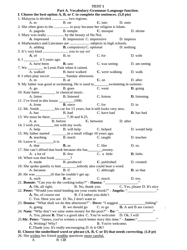 English Grammar and Vocabulary Test | PDF | Apollo 11 | Moon