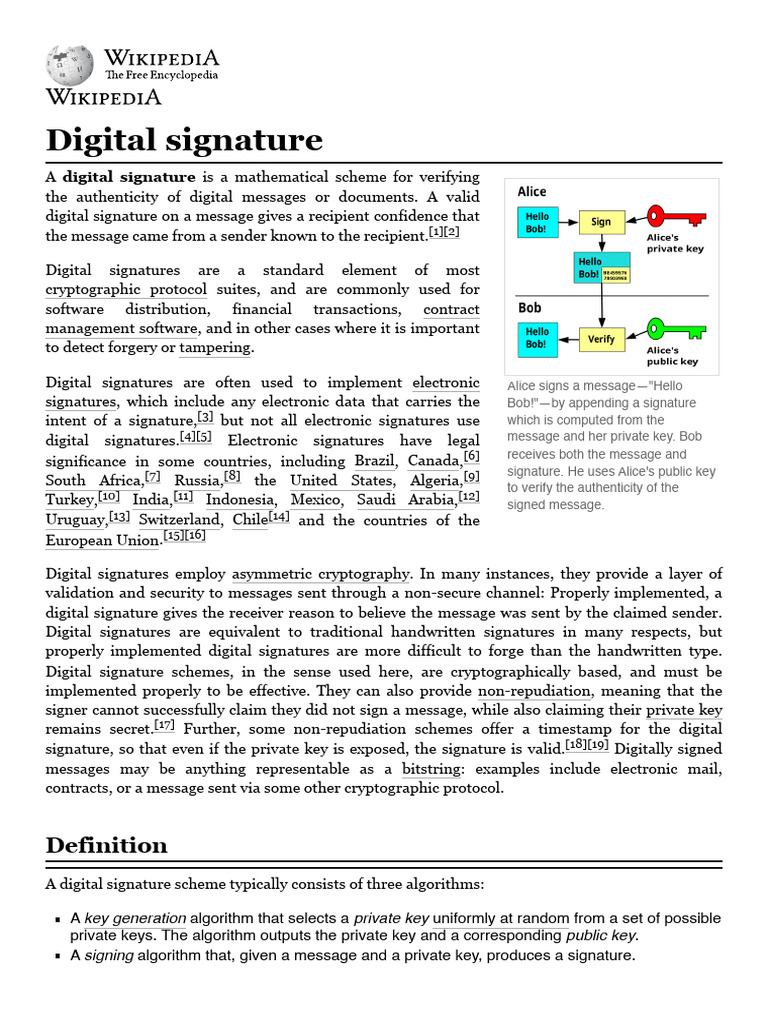 Digital Signature - Wikipedia | PDF | Public Key Cryptography ...