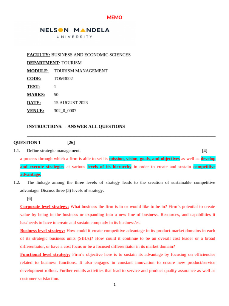 Test 1 MEMO | PDF | Supply Chain | Marketing