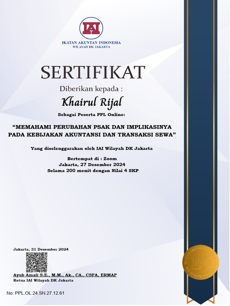 E-Sertifikat - Khairul Rijal | PDF
