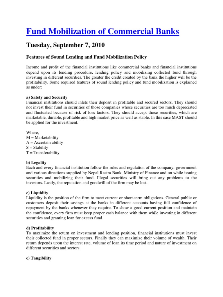 Bank Fund Mobilization Guide | PDF | Banks | Securities (Finance)