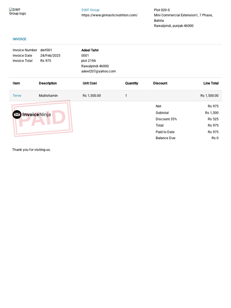 DWF Invoice for Multivitamin Purchase | PDF