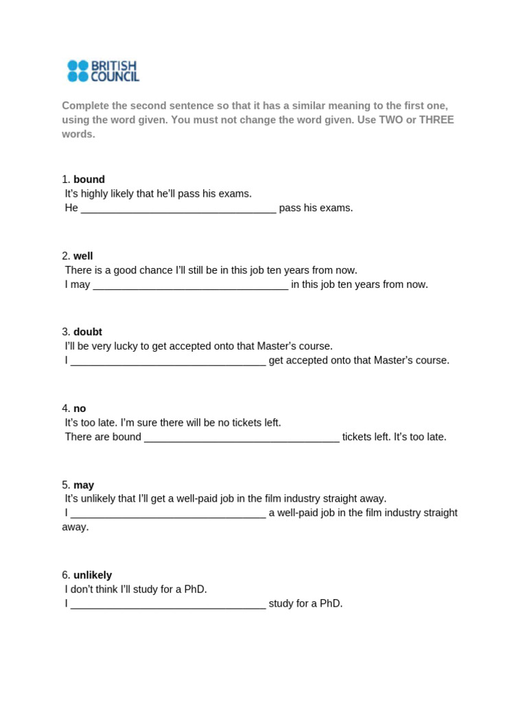 Lesson 3 US5, Handout 1 (Sentence Transformation, Speculate) | PDF