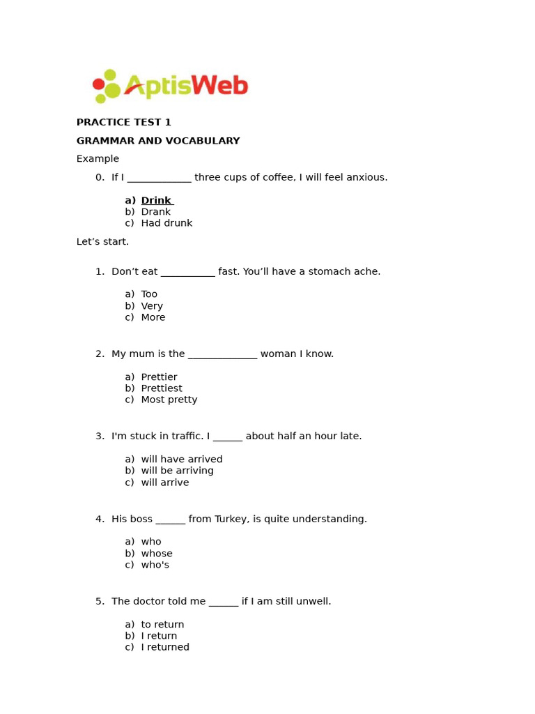 Practice Test 1 Aptis Advanced | PDF | Volcano