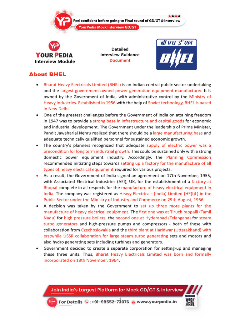 BHEL Interview Document | PDF