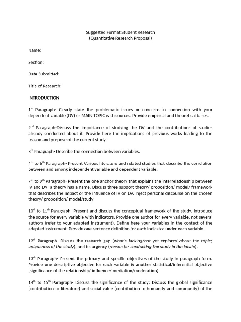 Quantitative Research Proposal Format | PDF | Sampling (Statistics ...