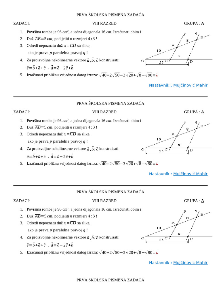 1. Školska Pismena Zadaća | PDF