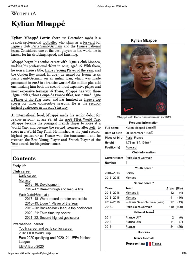Kylian Mbappé: PSG & France Star | PDF | Association Football ...