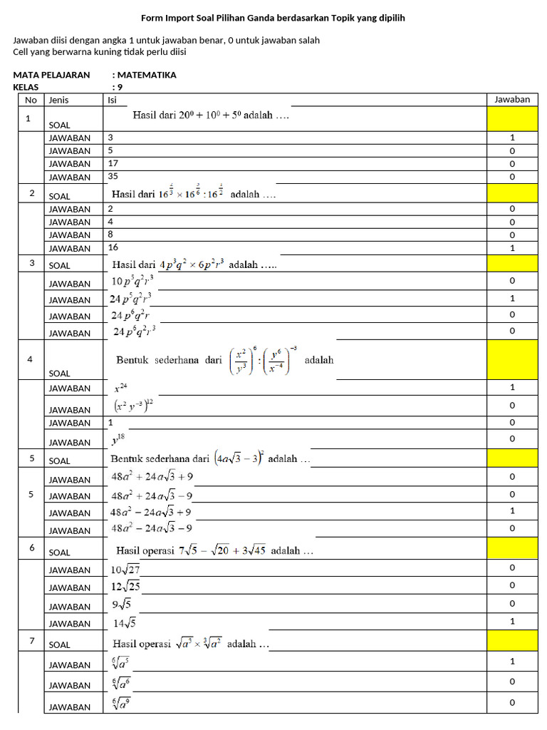 form-soal-ganda 40 soal - MTK 9 | PDF