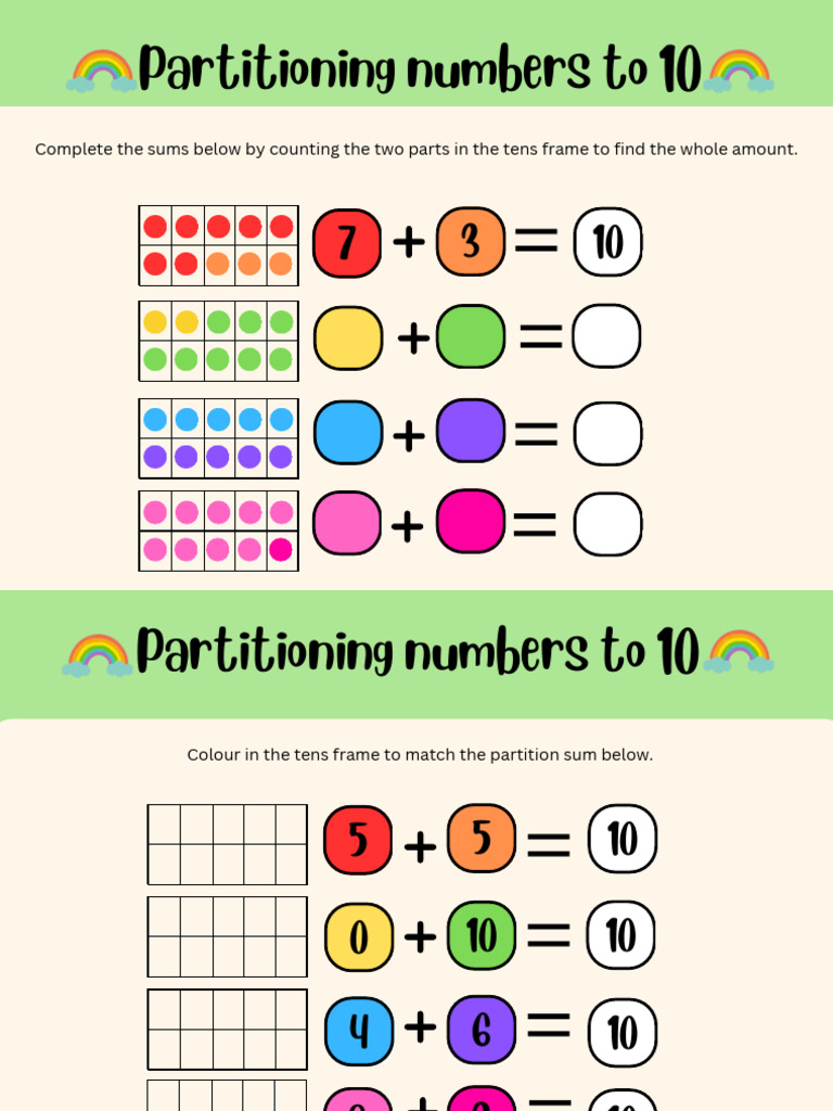Partitioning Numbers Worksheet in Colorful Watercolour Style | PDF